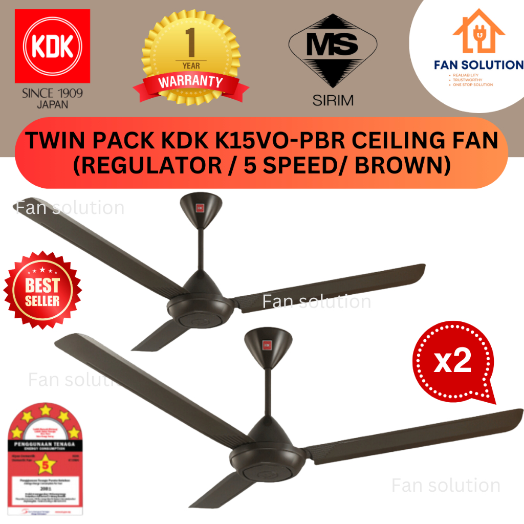 [TWIN PACK=2 UNITS] KDK K15VO-PBR REGULATOR CEILING FAN (BROWN) (60 ...