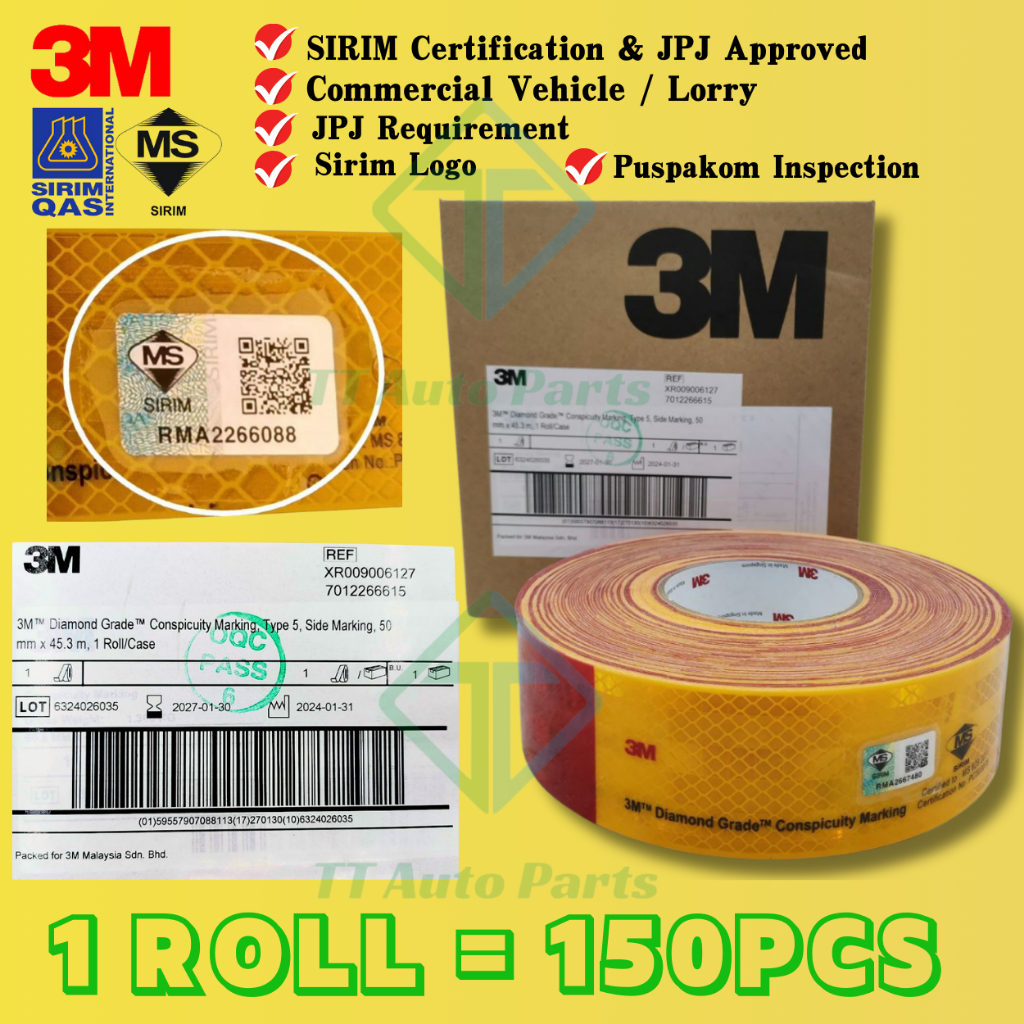 (1 Roll) 300mm X 50mm 3M SIDE MARKING REFLECTOR STICKER (JPJ & SIRIM ...