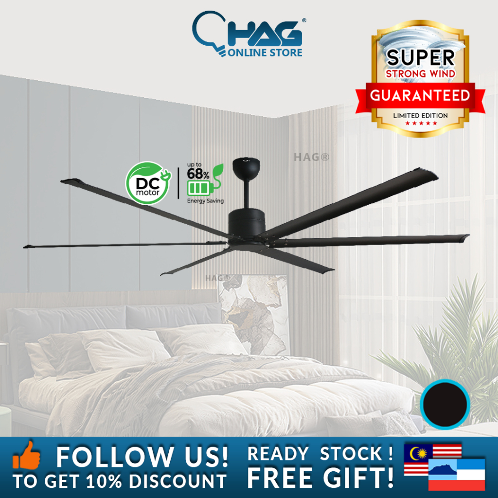 HAG® SAPPHIRE FM-9688 96" DC 6 Blades 75.5W Ceiling Fan (Matt Black ...
