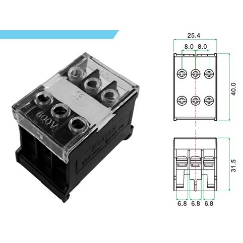 IN13SBK + IN13C 20A 3POLE DIN RAIL TERMINAL BLOCK WITH COVER | Shopee ...