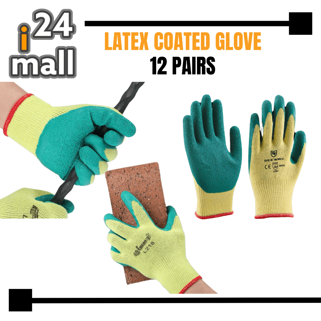 Rubber Latex Coated Gloves Safety Gloves 10" Cotton Scaffolding Grip ...