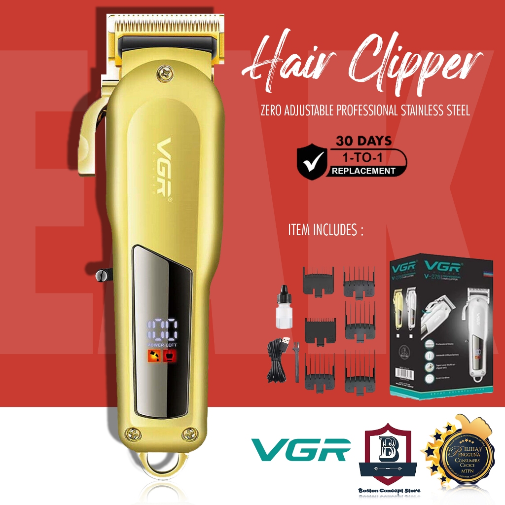 VGR V-278 Zero Adjustable Professional Rechargeable Hair Trimmer Metal Hair Clipper Mesin Rambut ...