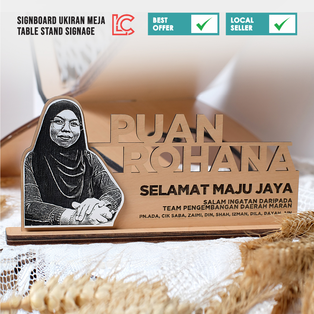 Signboard Ukiran Meja / Table Stand Signage / Papan Tanda Nama Ukir ...