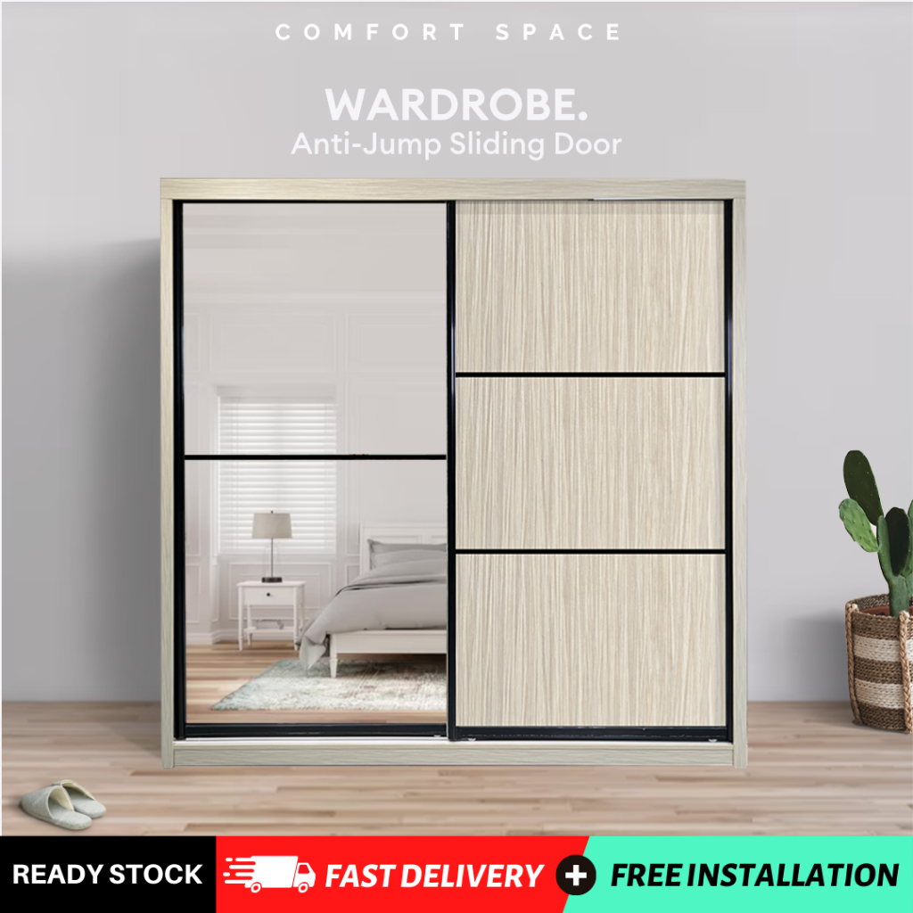 🔥 Lowest Price 🔥 Oak Half Mirror 6x8, 8x8 Anti Jump Sliding Door Wardrobe 6x8,8x8 | Melamine ...