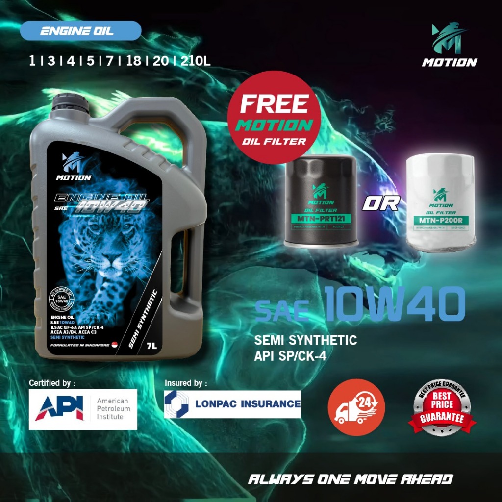 MOTION API SP Semi Synthetic Engine Oil Car Lubricant (10W40/7L ...