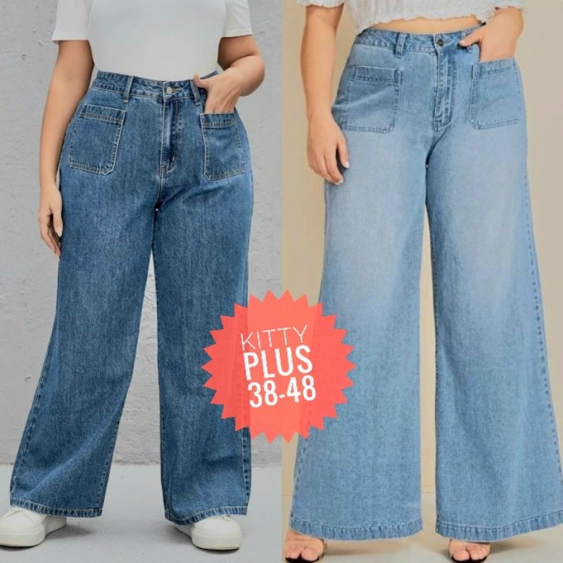KITTY POCKET WIDE LEG JEANS PLAZO (38-48) PLUS SIZE NON STRETCHABLE ...