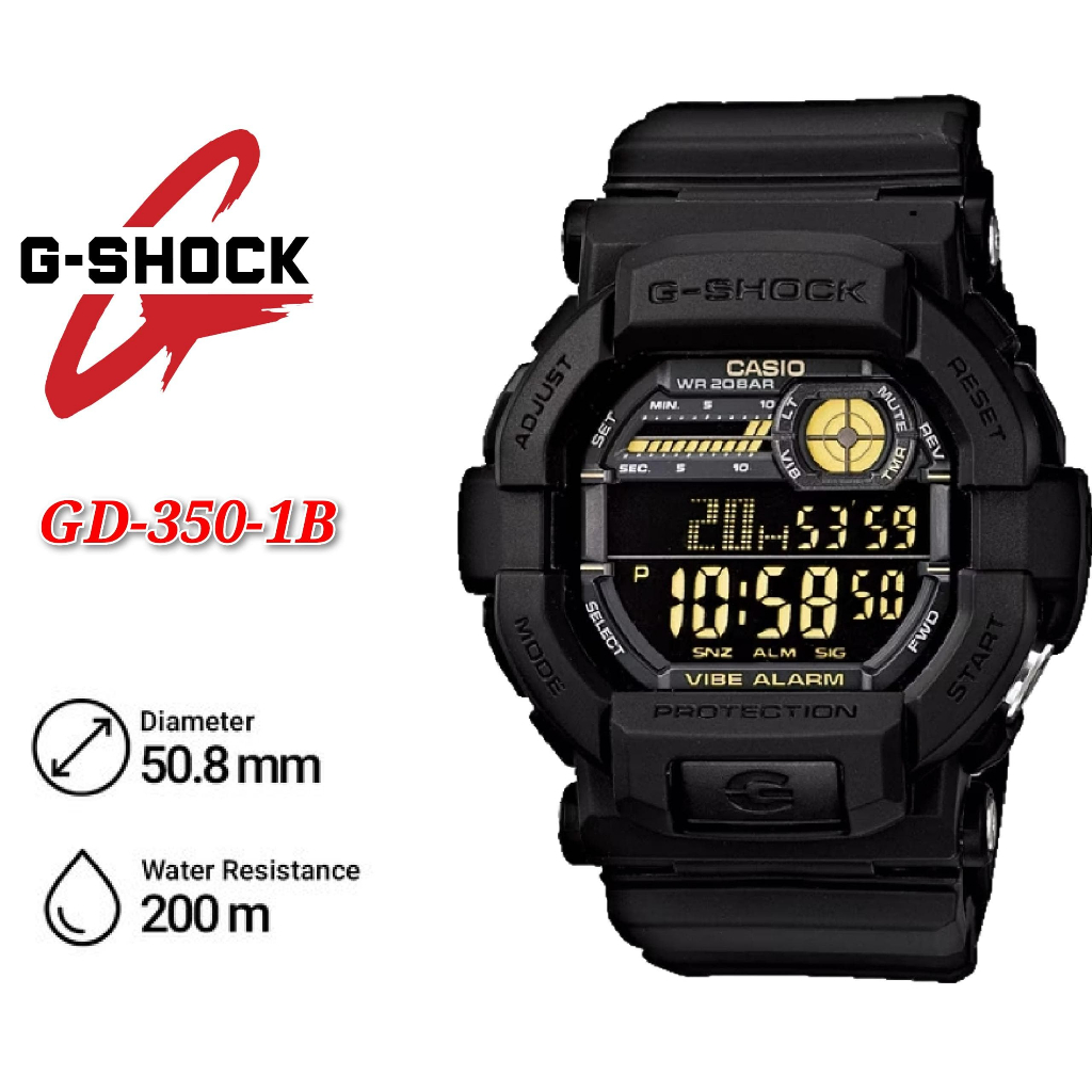 Casio G-SHOCK GD-350-1B Vibration Alarm Black Men's Resin Standard Digital Watch - GD-350 ...