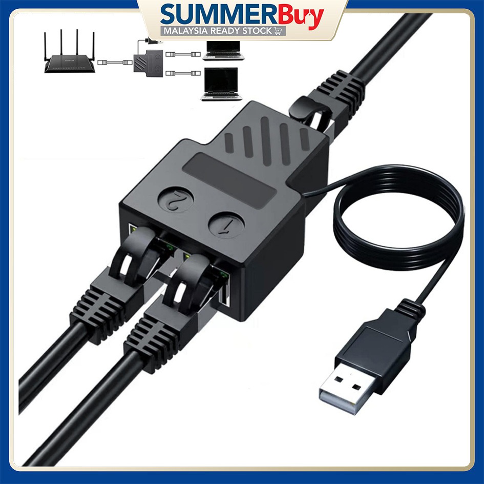 🇲🇾 100M RJ45 Splitter 1 to 2 Ethernet Adapter Internet Network Cable ...