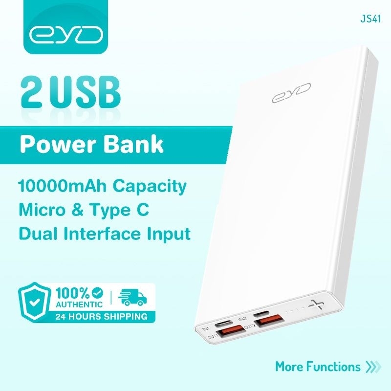 EYD JS41 POWER BANK TYPE-C & MICRO INPUT 2 USB CHARGE 2 DEVICES SAME ...