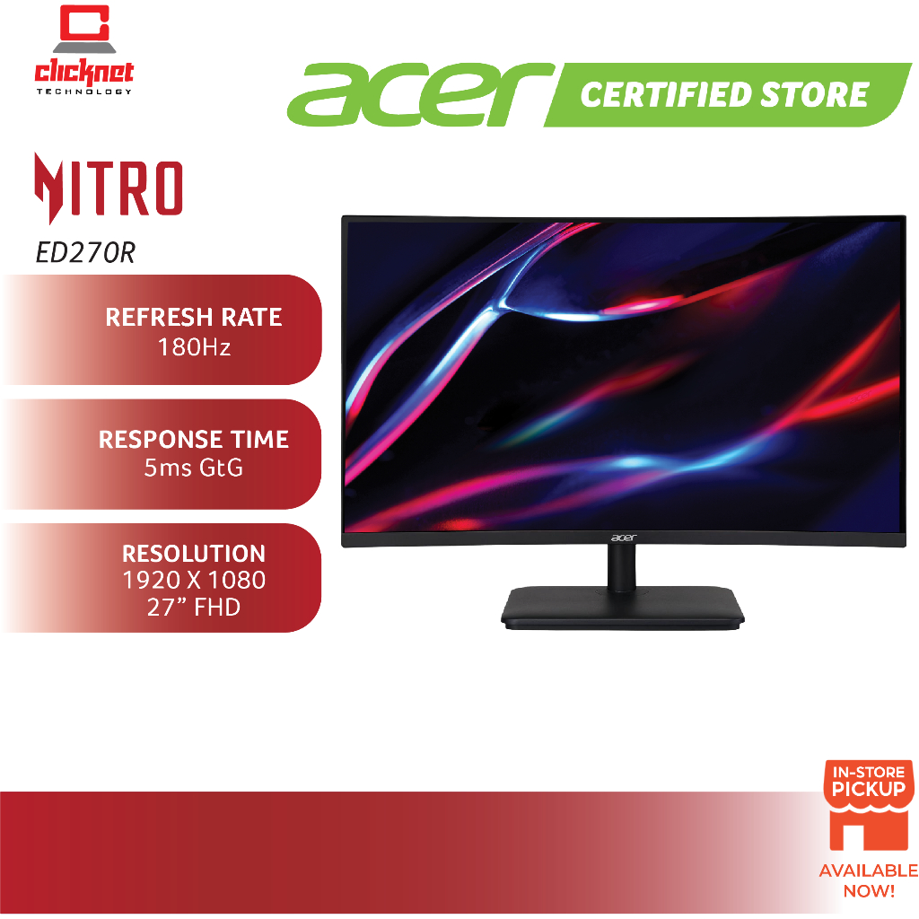 ACER NITRO ED270R S3BIIP 27'' FHD CURVED LED GAMING MONITOR, 1920 x ...