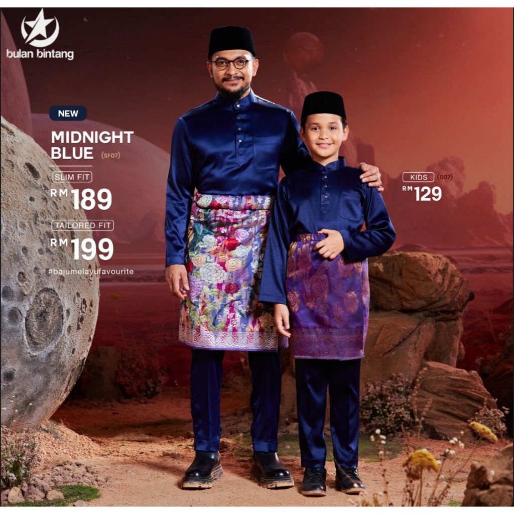 [ SLIM FIT ] Baju Melayu Bulan Bintang MIDNIGHT BLUE | Shopee Malaysia