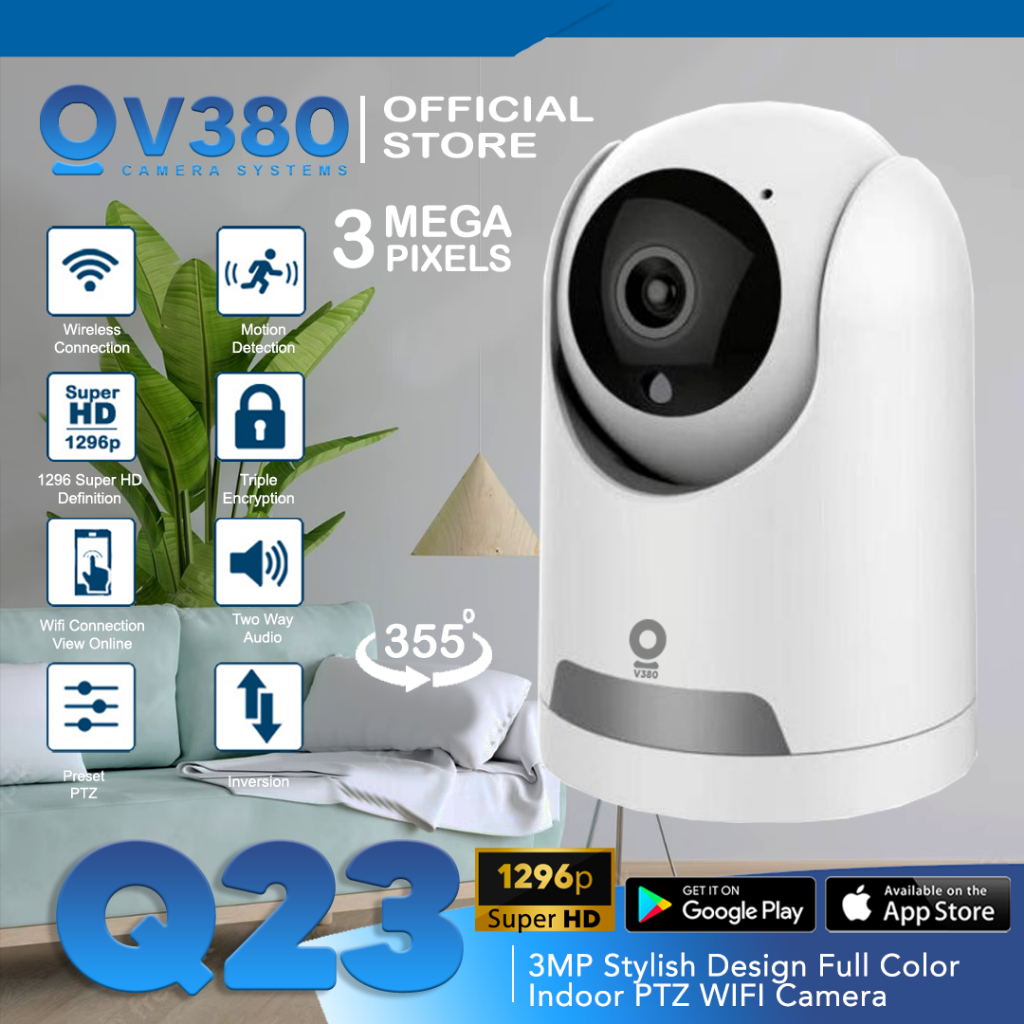 CCTV V380 Q23 3MP | Stylish Design Color Night Vision Indoor PTZ WIFI ...