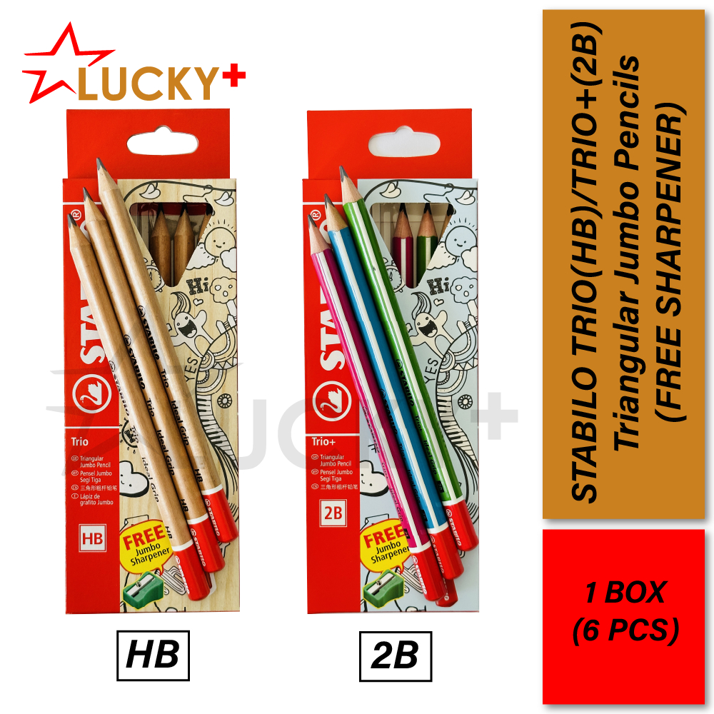 Stabilo Trio/Trio+ Triangular Jumbo 2B/HB Pencil with Sharpener (6pcs ...