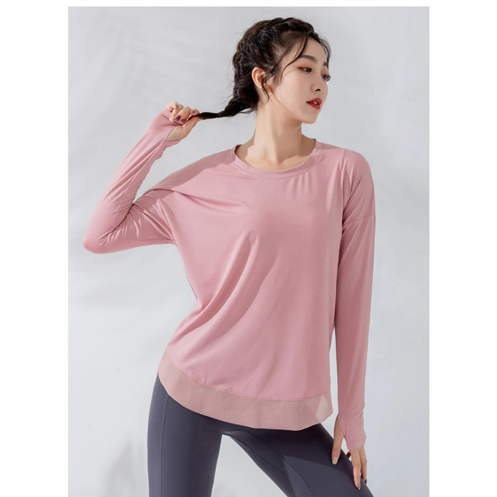Plus Size Baju Sukan Baju Renang Wanita Yoga Shirt Woman Long Sleeve ...