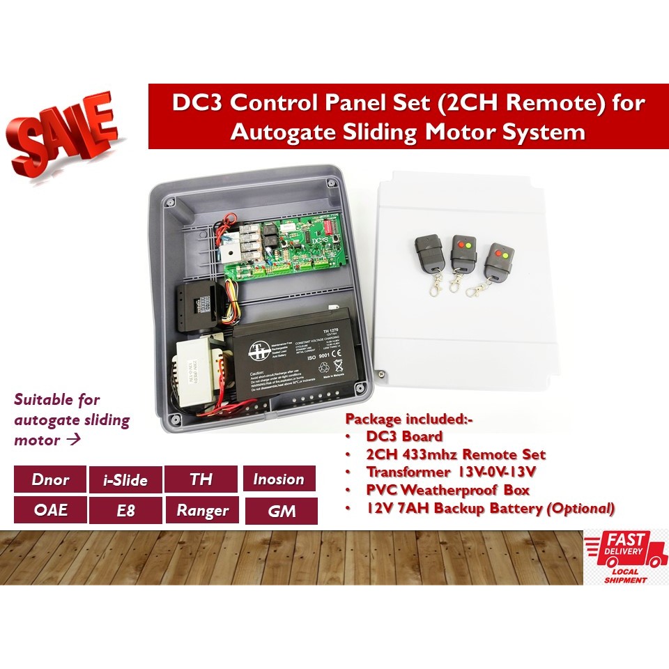 Autogate Control Panel Set - DC3 Sliding Motor Board + 2 Channel Remote ...