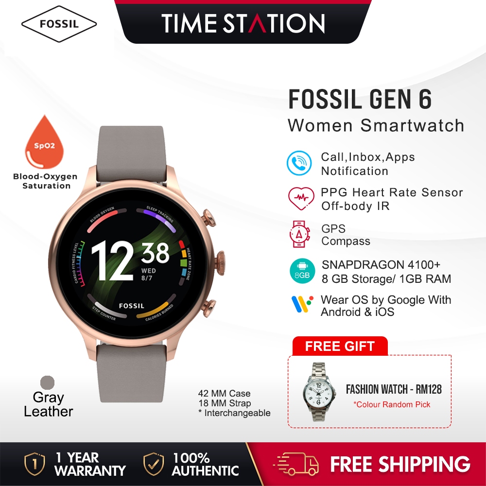Fossil Gen 6 Gray Silicone Women's Smart Watch FTW6079 GPS Heart Rate ...