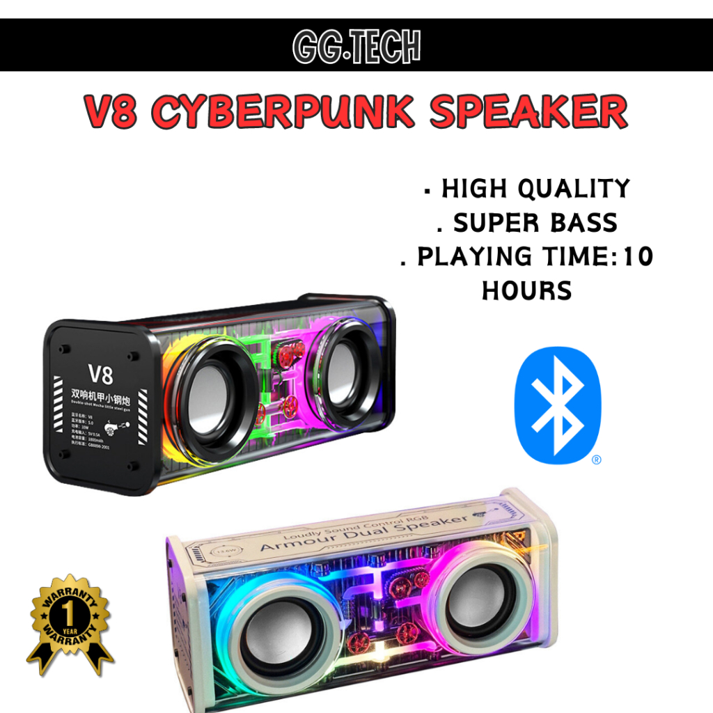 Speaker V8 Cyberpunk Bluetooth Audio Speaker Lights Dual Speaker Bass ...