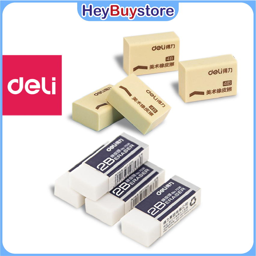 Deli 2B 4B Exam Writing Art Pencil Eraser Soft Super Clean White Eraser ...