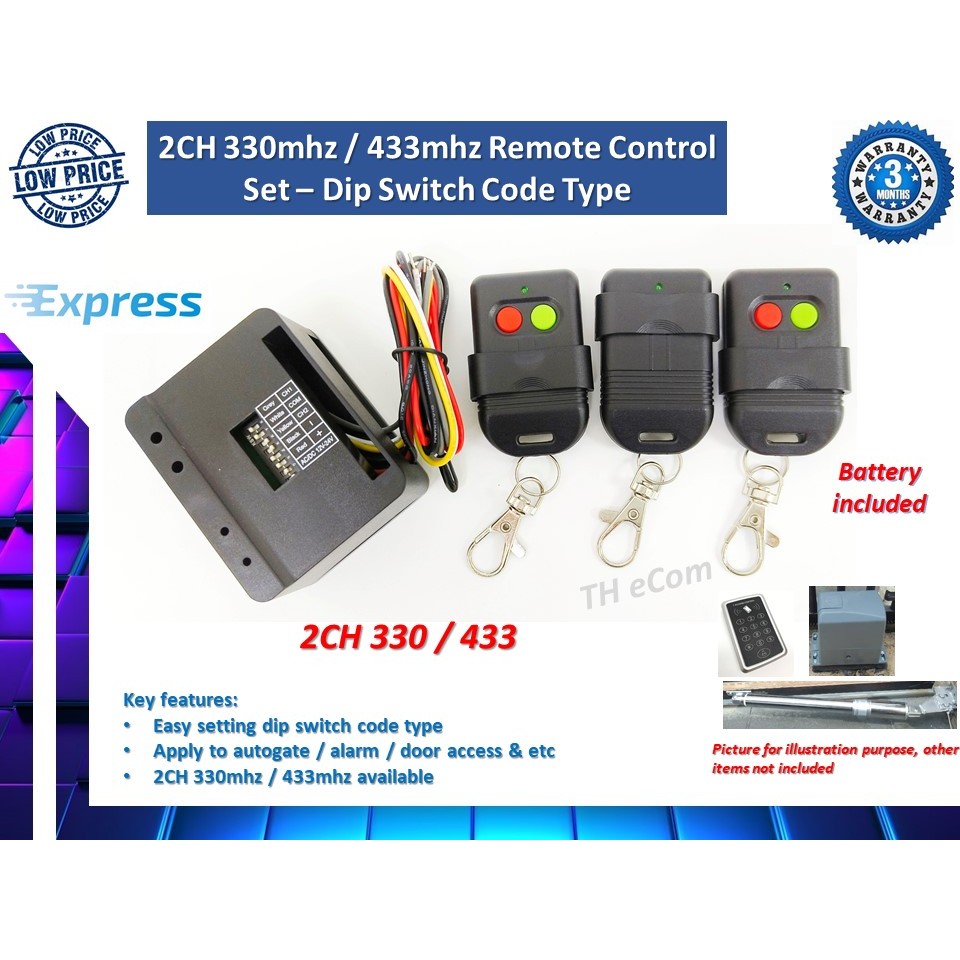 Autogate Remote Control Set - 2 Channel 433Mhz / 2CH 330 mhz Dip Switch ...