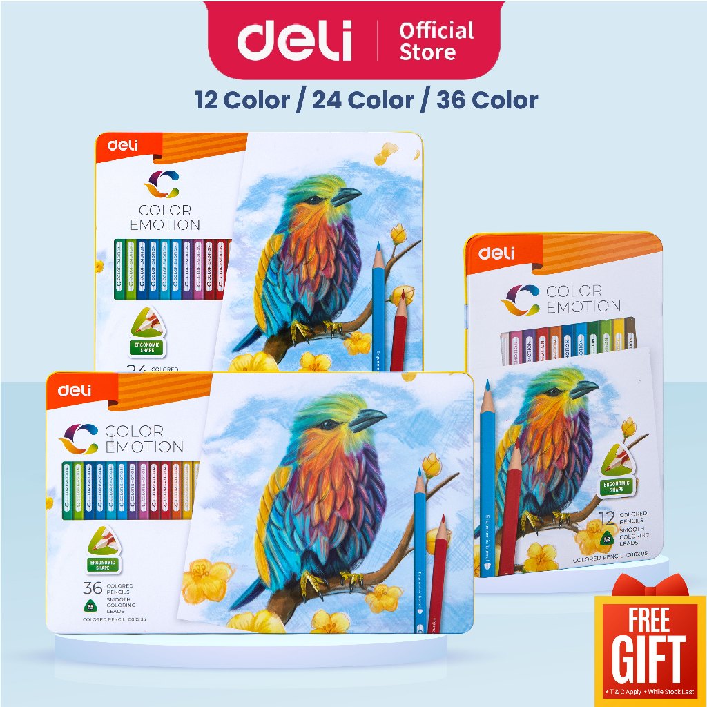 Deli Color Emotion Colour Pencils with Iron Case Color Lead (12/24/36 ...