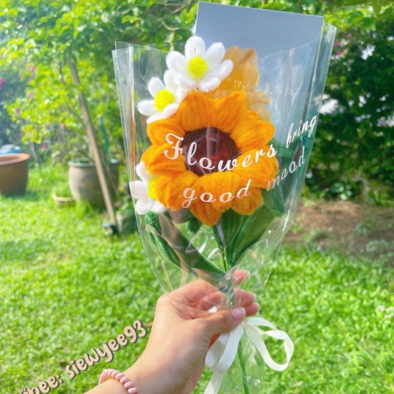[Ready Stock] Handmade Flower Twisted Chenille Sunflower Bouquet Bunga ...