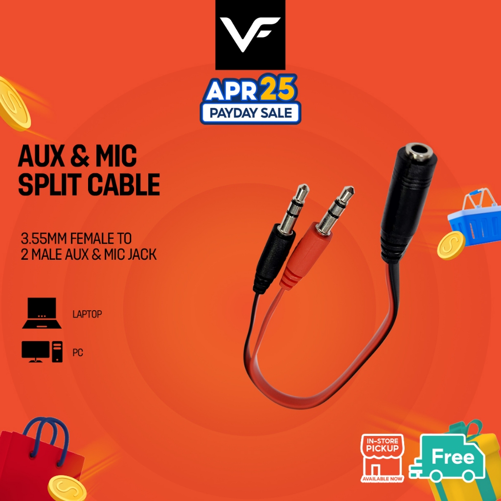 Vinnfier Aux & Mic Split Converter Cable for PC | Shopee Malaysia
