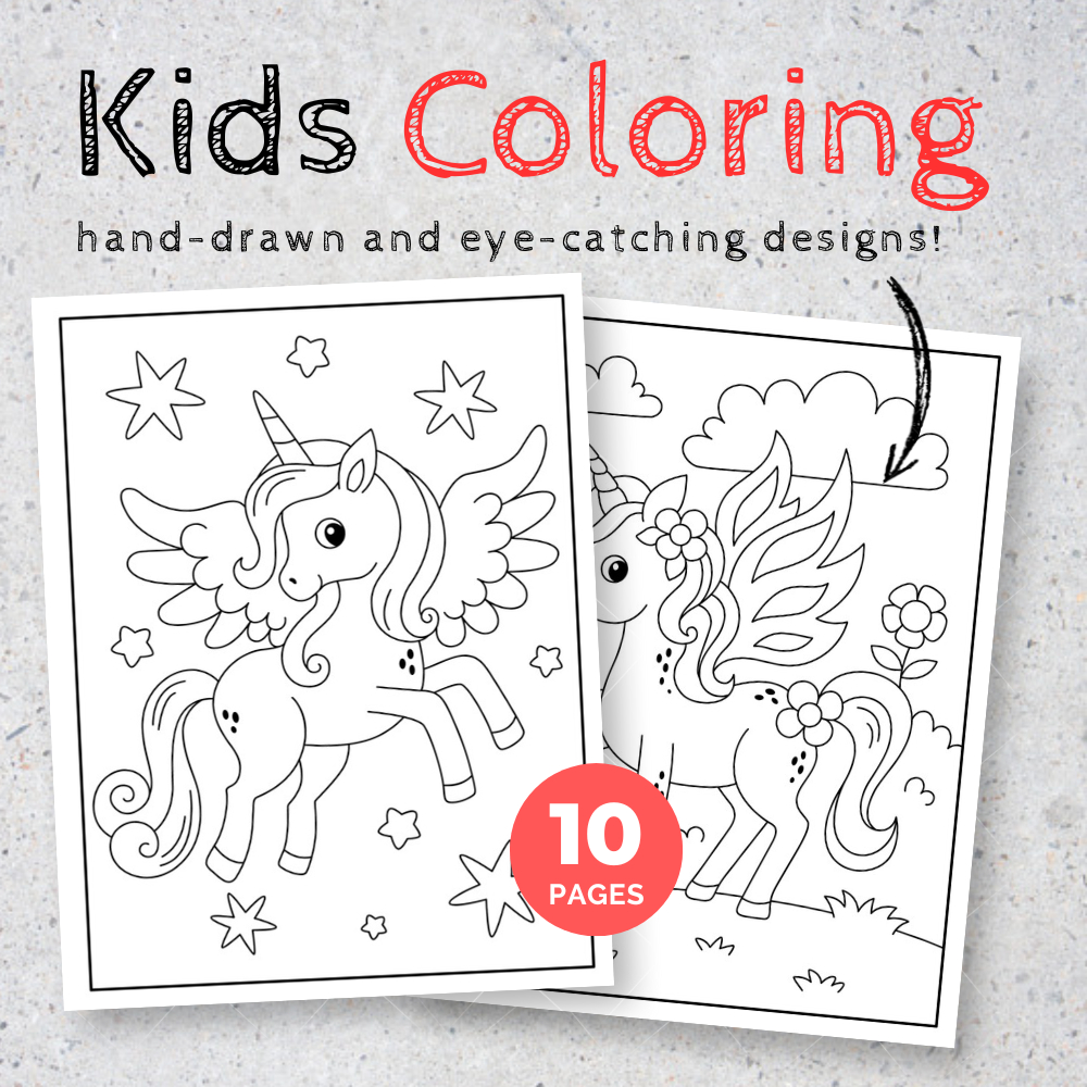 (PDF) Coloring Pages - Unicorn Coloring Pages for Kids - 10 Pages ...