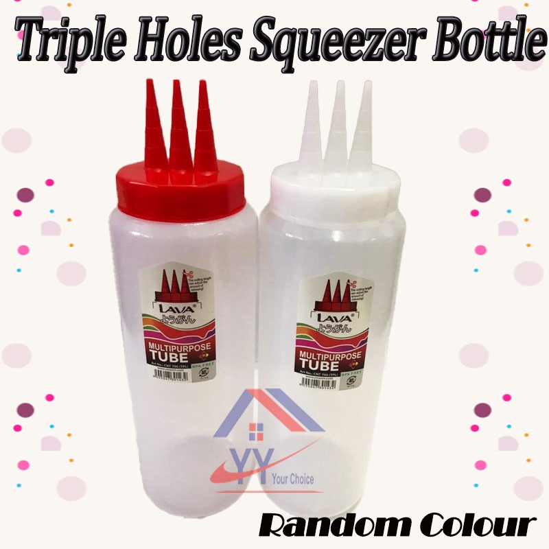 LAVA Triple Holes Squeezer Bottle/ 3 Nozzles Tube Sauce Cream Liquid Squeezer/Plastic Sauce ...