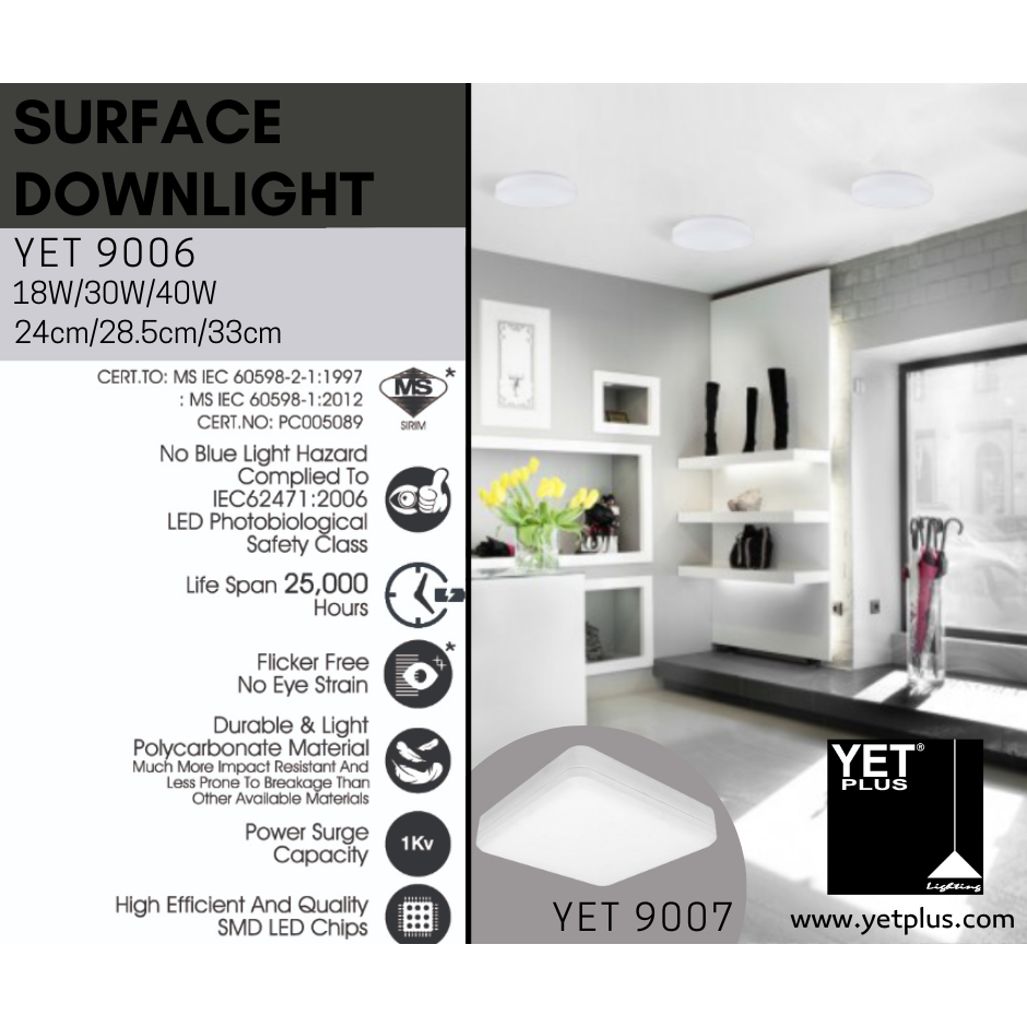 YETPlus YET 9006 18W 30W 40W SIRIM LED Round Ceiling Surface Downlight ...