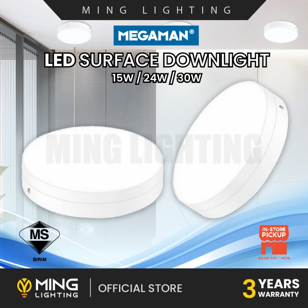 [SIRIM] MEGAMAN LED Surface Downlight 15W 24W 30W Mounted Ceiling Down ...