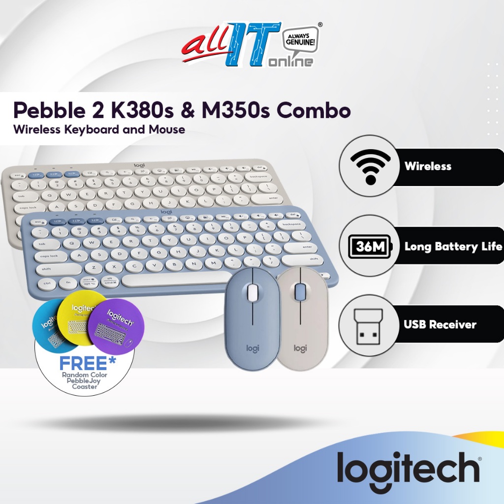 Logitech Pebble 2 Wireless Keyboard and Mouse Combo K380s and M350s ...