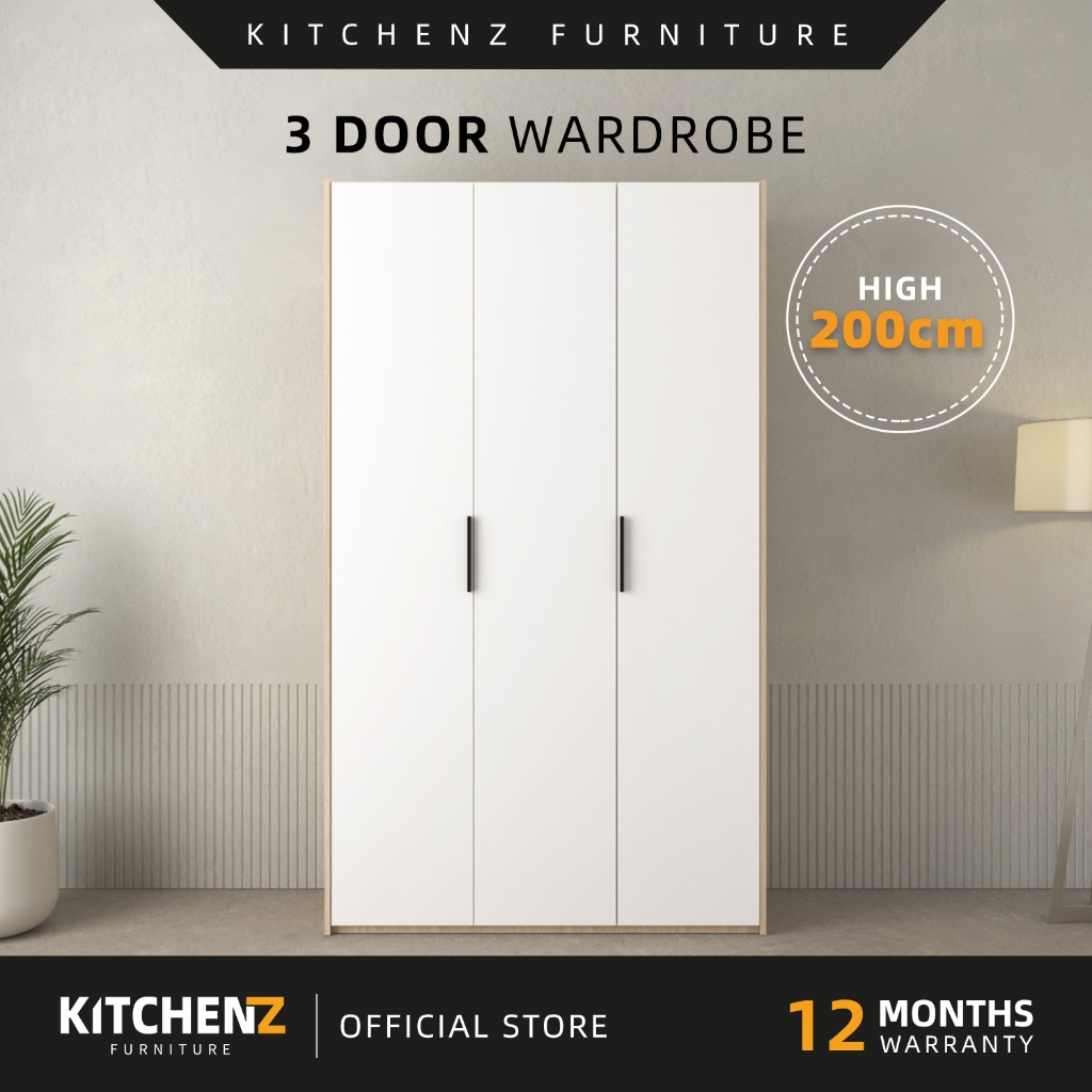KitchenZ Sabah 3 Door Wardrobe (Height 200cm) Almari Baju Almari ...