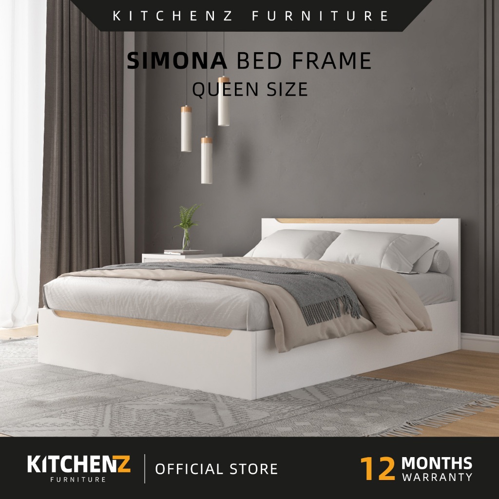 KitchenZ Sabah 6.5FT Simona Series Queen Bed Frame Particle Board with ...