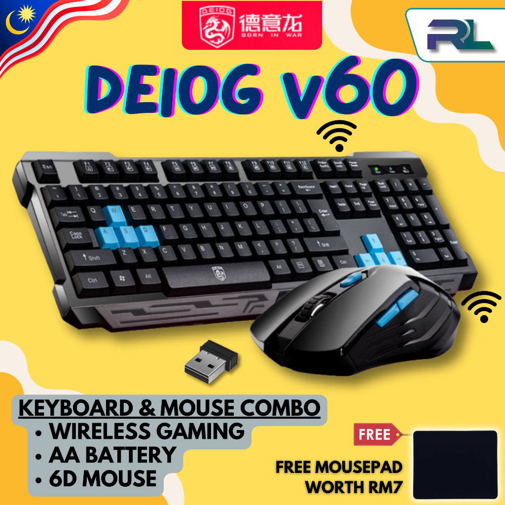 𝗪𝗜𝗥𝗘𝗟𝗘𝗦𝗦】DEIOG V60/LANGTU LT500 Wireless Keyboard Mouse Combo Set Murah ...