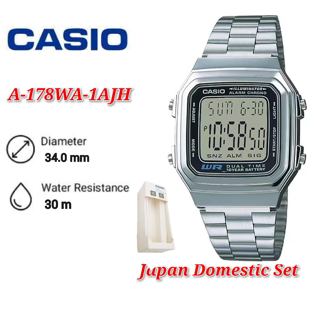 (Japan Set) Casio A178WA-1AJH Unisex Digital Vintage Series Stainless ...