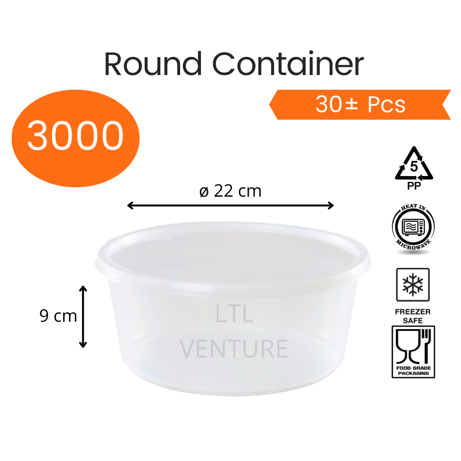 R3000 Round Container PP Big Large 30Pcs±/Disposable Plastic Food ...