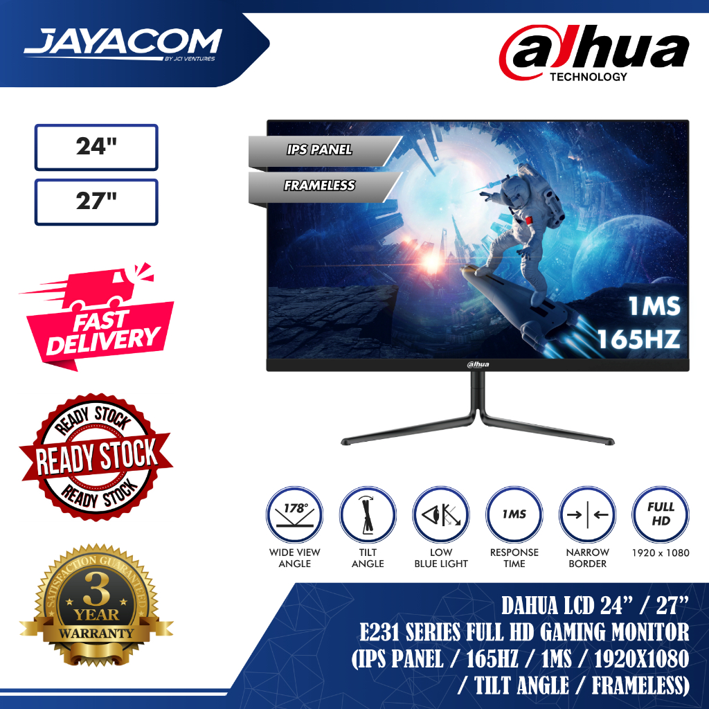 Dahua E231 Series 24” / 27” Full HD Gaming Monitor (IPS Panel / 165Hz / 1ms / 1920x1080 / Tilt ...
