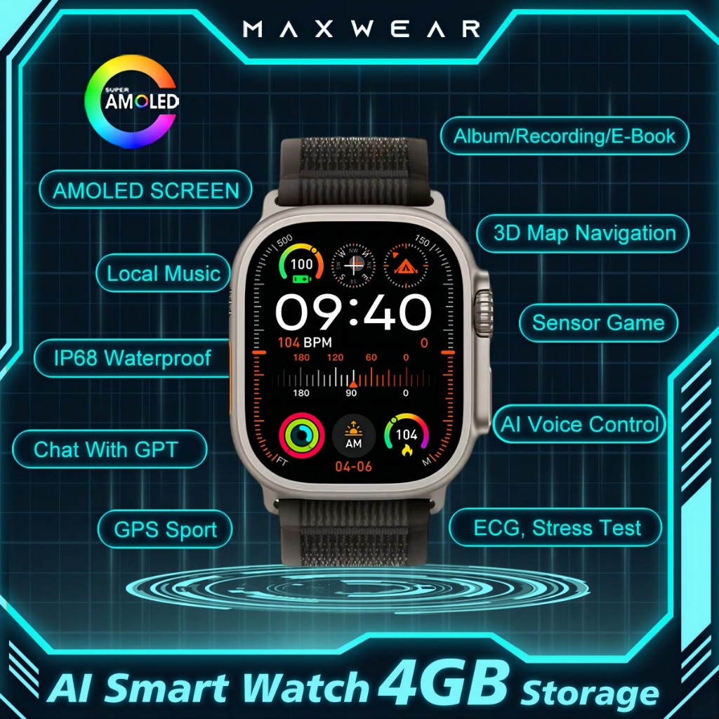 Maxwear U18 max smart watch 4GB Memory Waterproof Memory Dynamic Island ...
