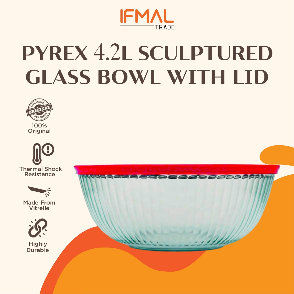 Pyrex 4.2L Sculptured Glass Bowl with Lid Food Storage Container Bekas ...