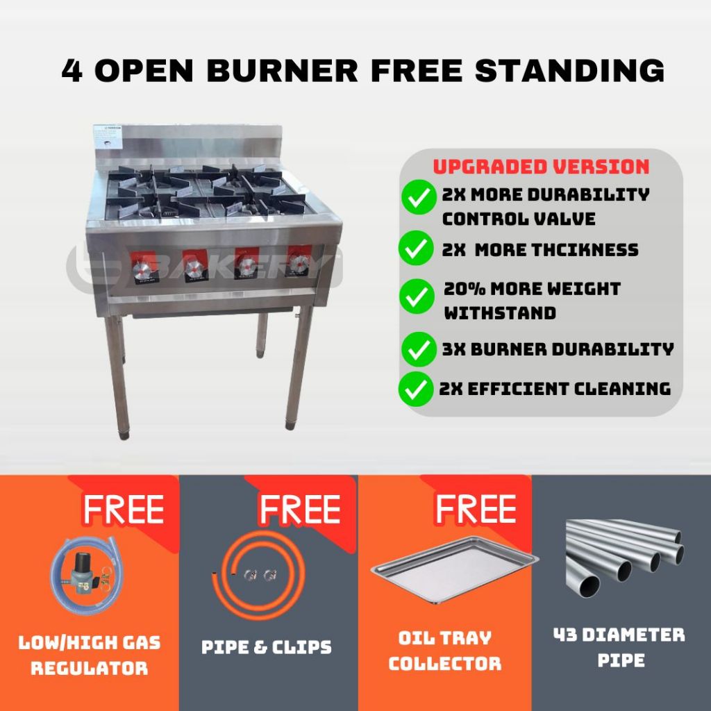 S/S OPEN BURNER COMMERCIAL HIGH/LOW PRESSURE /HEAVY DUTY GAS STOVE/ 4 ...
