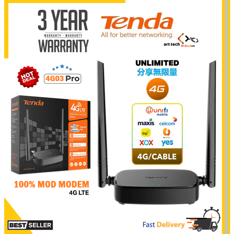TENDA 4G03 Pro N300 WiFi 4G LTE Router - Nano SIMCard / 4G03 N300 4G Router - SIMCard | Hotspot ...