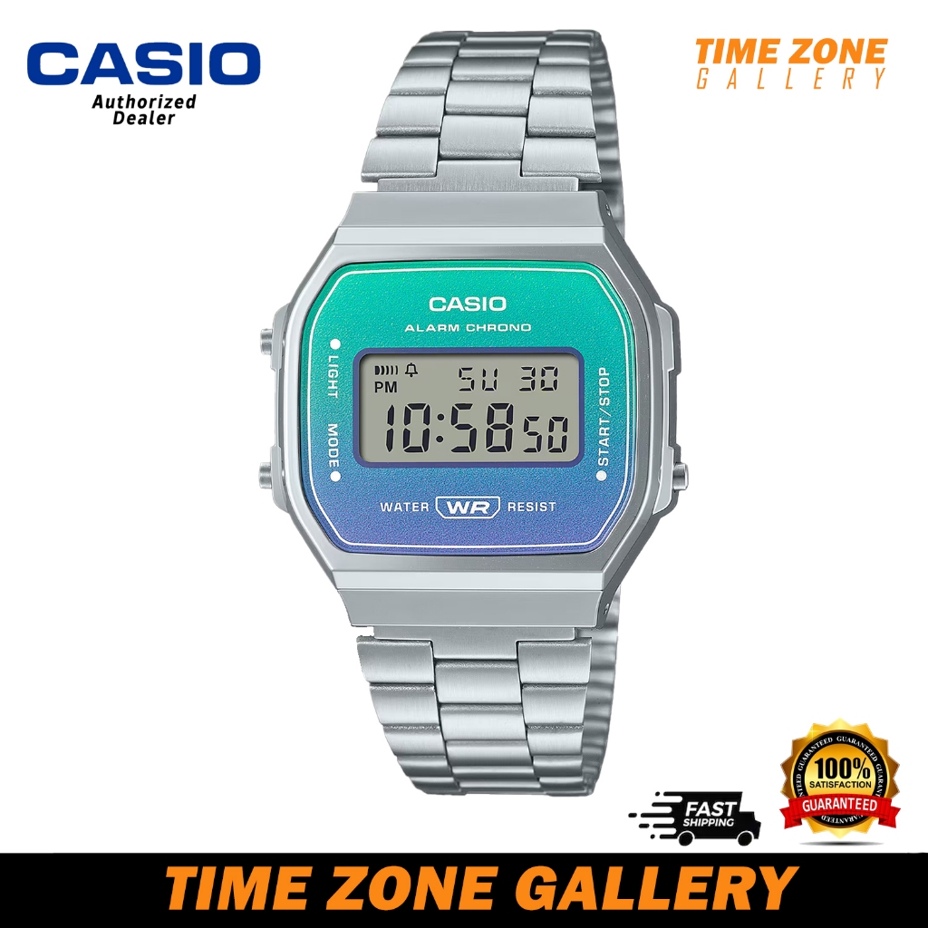 Casio A168 Series Vintage Silver Stainless Steel Band Men Watch A168WER ...