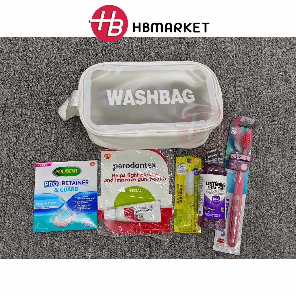 Oral Travel Set Wash Bag (Mouthwash+Toothpaste+Toothbrush+MouthSpray ...