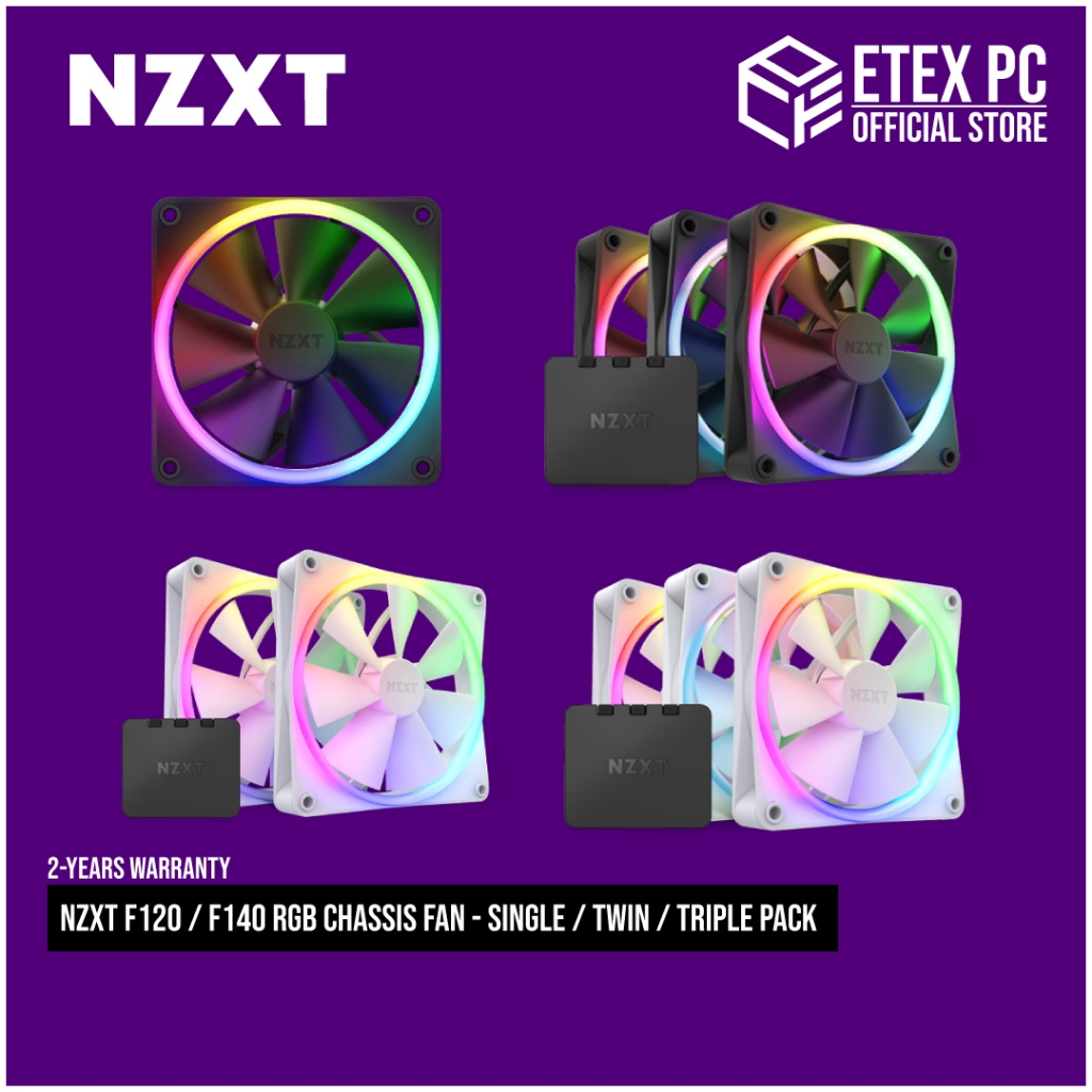 NZXT F120 / F140 RGB Chassis Fan - Single / Twin / Triple Pack ( With ...