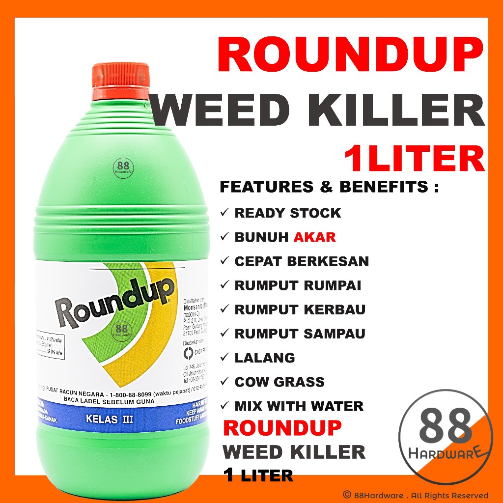 1L ROUNDUP weed killer Glyphosate 41% ( racun rumput racun lalang ...