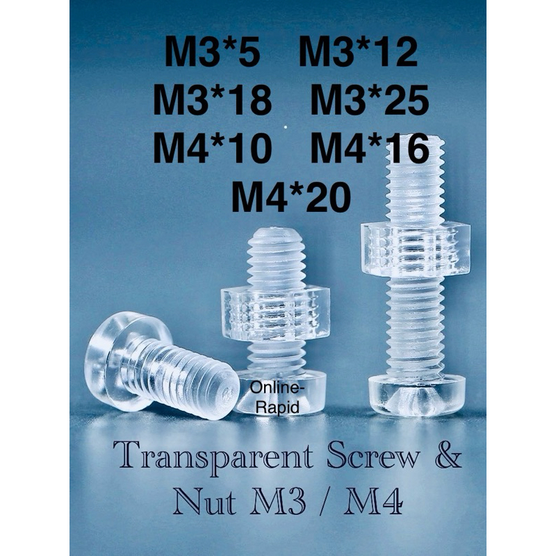 READY STOCK (10set) M3 M4 Transparent Acrylic Fastener PC Plastic ...
