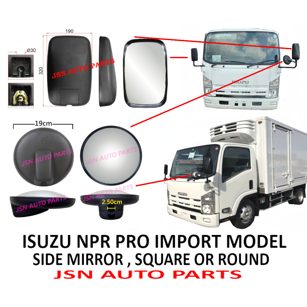 SIDE MIRROR ISUZU NPR71 NPR PRO IMPORT MODEL SQUARE & ROUND | Shopee ...