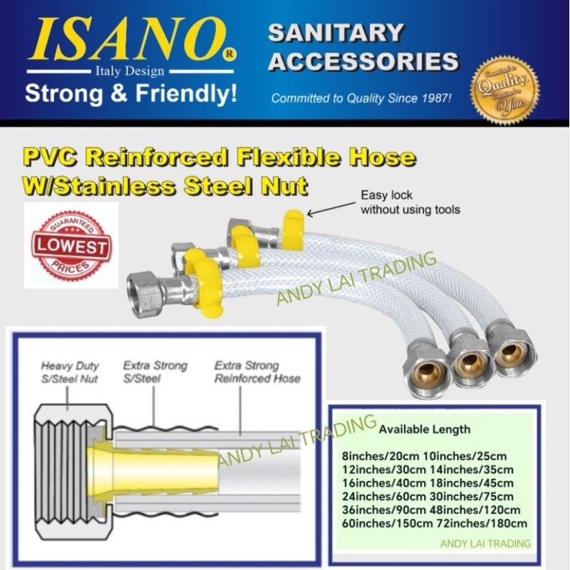 ISANO PVC Reinforced Flexible Hose with Stanless Steel Nut (20cm-180cm ...