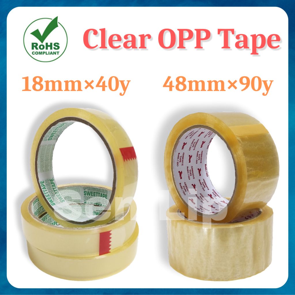 18mm x 40y, 48mm x 90y Clear OPP Tape / Transparent Cellophane Tape / Premium Quality Self ...