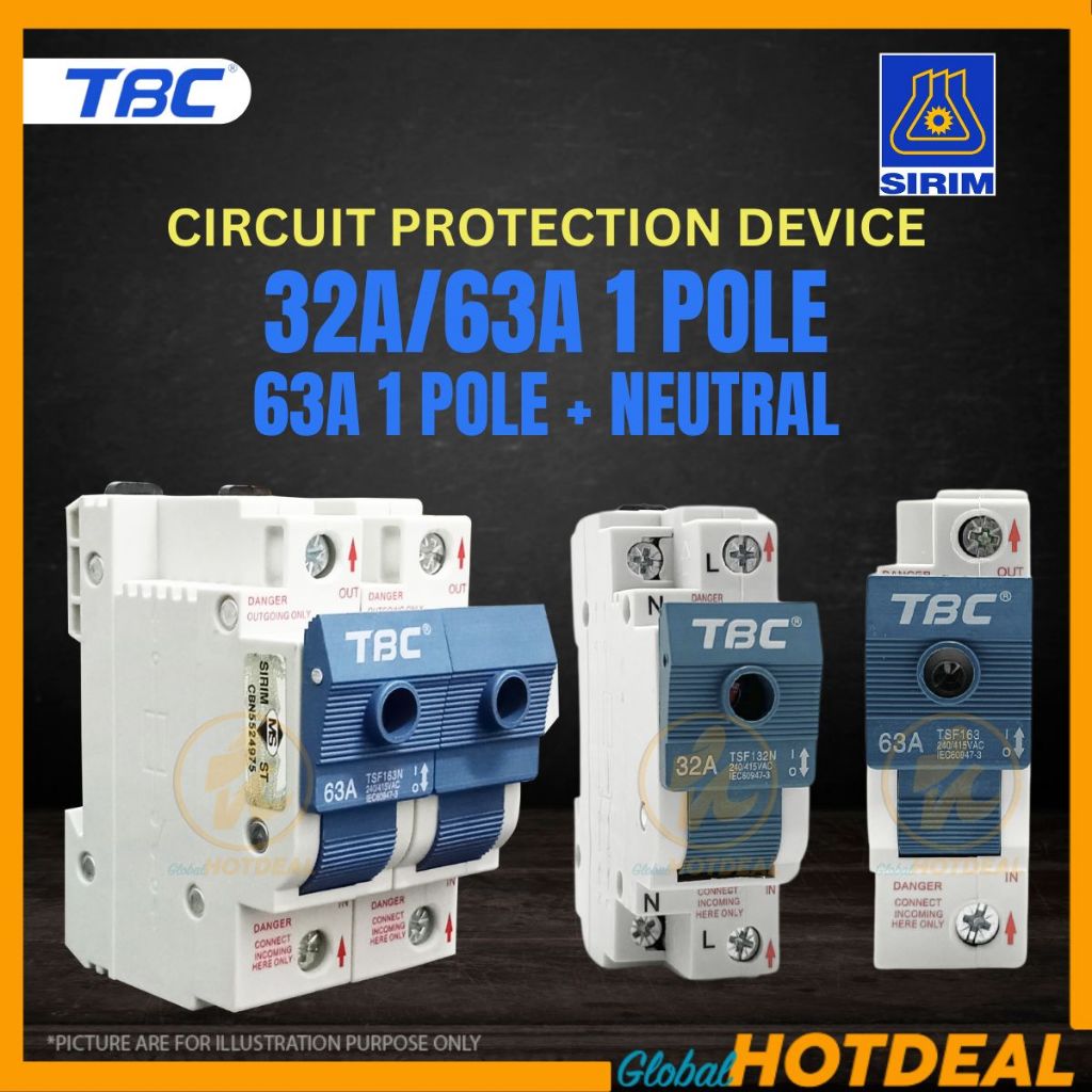 TBC 1 / 2 Pole 32A 63A Isolator Main Switch Circuit Breaker Sirim ...